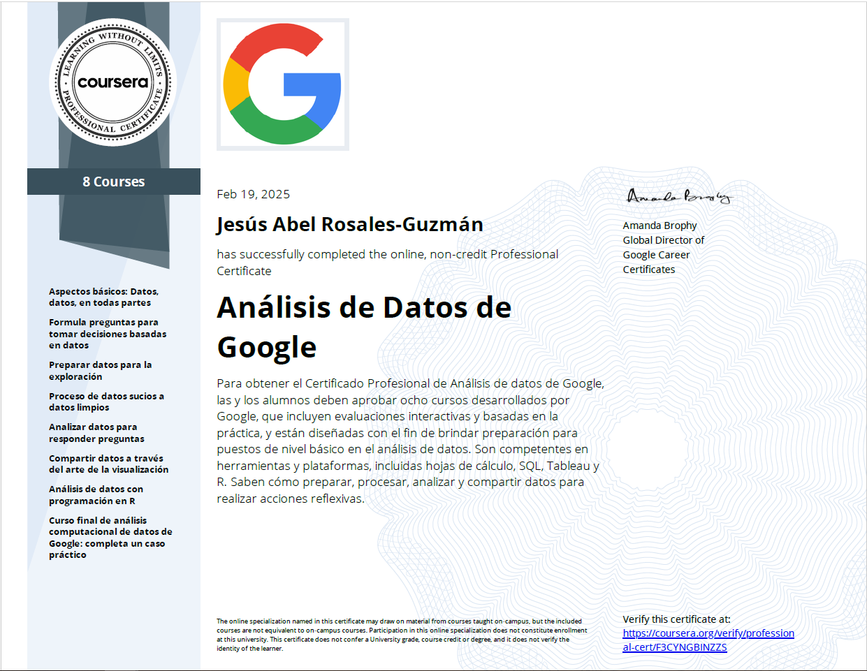 📊 Google Data Analytics Professional Certificate | Abel Rosales Page